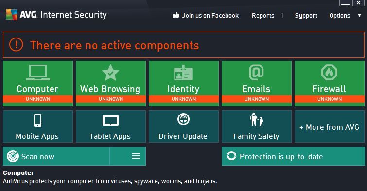 Can't switch on my AVG - Anti-Virus, Anti-Malware, and Privacy Software